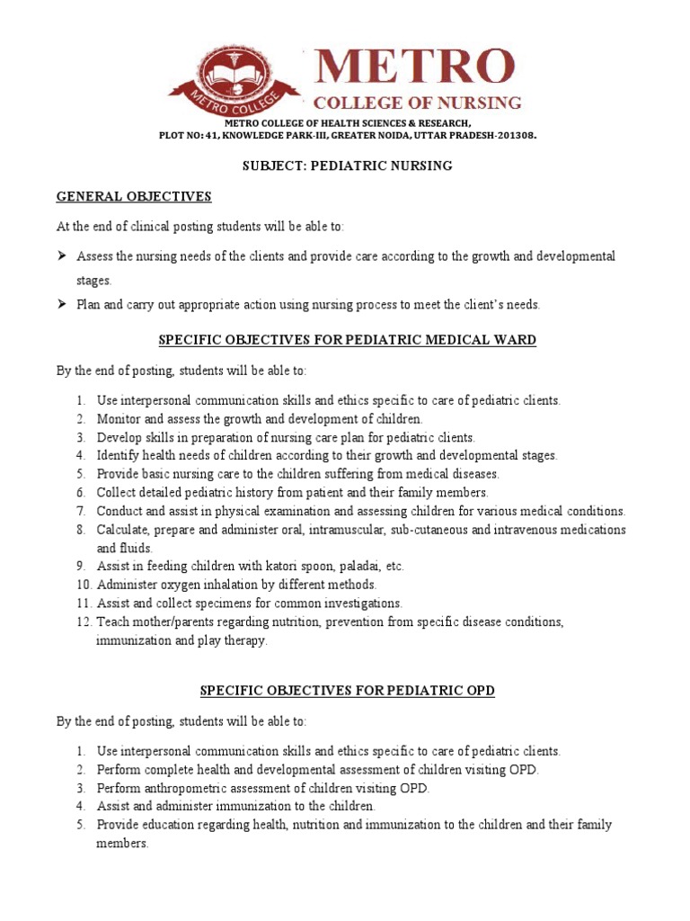 Pediatric Nursing Clinical Objectives. | PDF | Neonatal Intensive Care ...