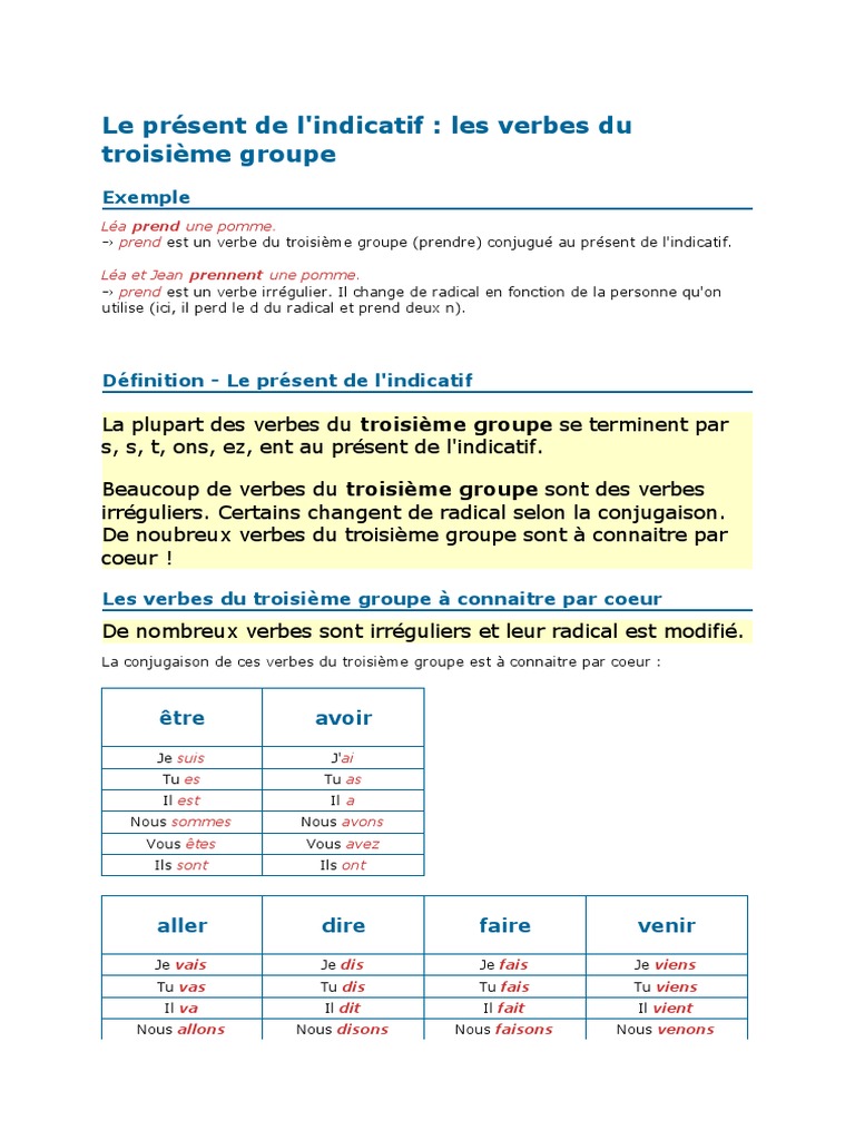 Conjugaison des verbes du 3e groupe | PDF | Verbe | Relations syntaxiques