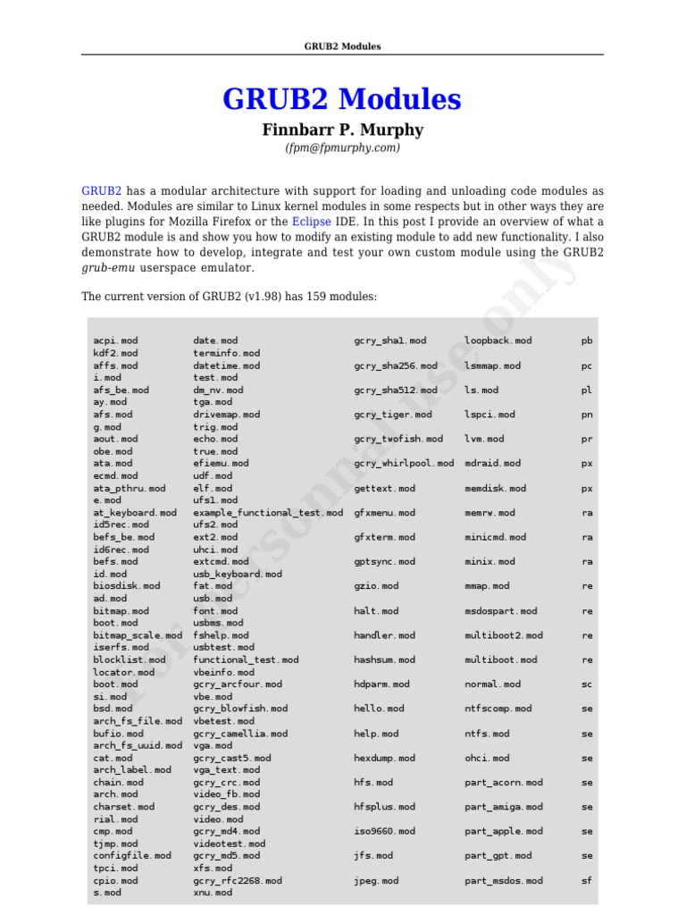 GRUB2 Modules | PDF | Software | Computer Programming