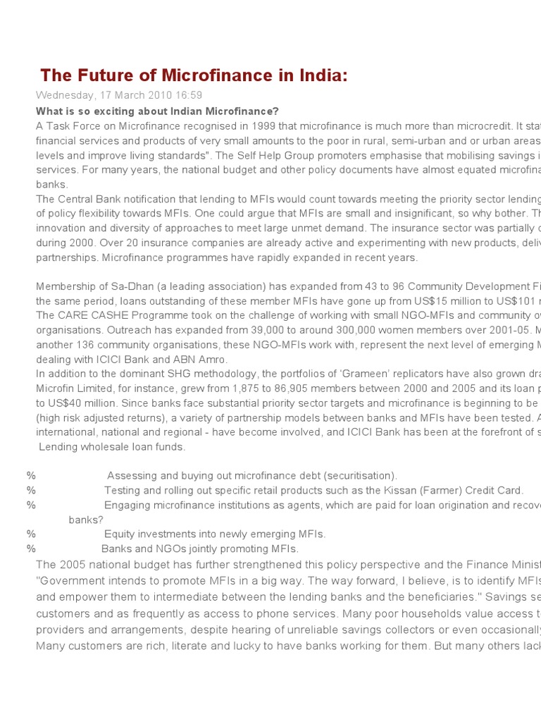 The Future of Microfinance in India | PDF | Microfinance | Banks
