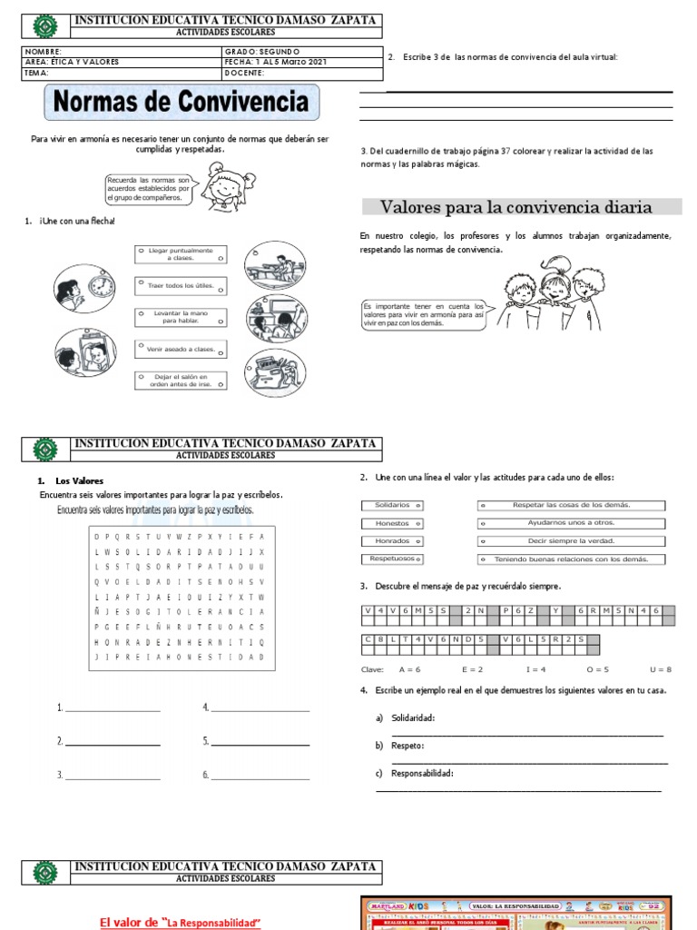 Etica y Valores Guia 1 Semana 6 Marzo Del 1 Al 5 | PDF | La naturaleza ...