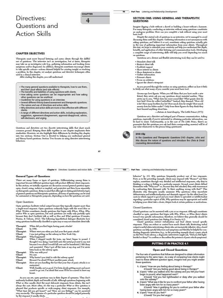 4 Directives: Questions and Action Skills | PDF | Psychotherapy | Question
