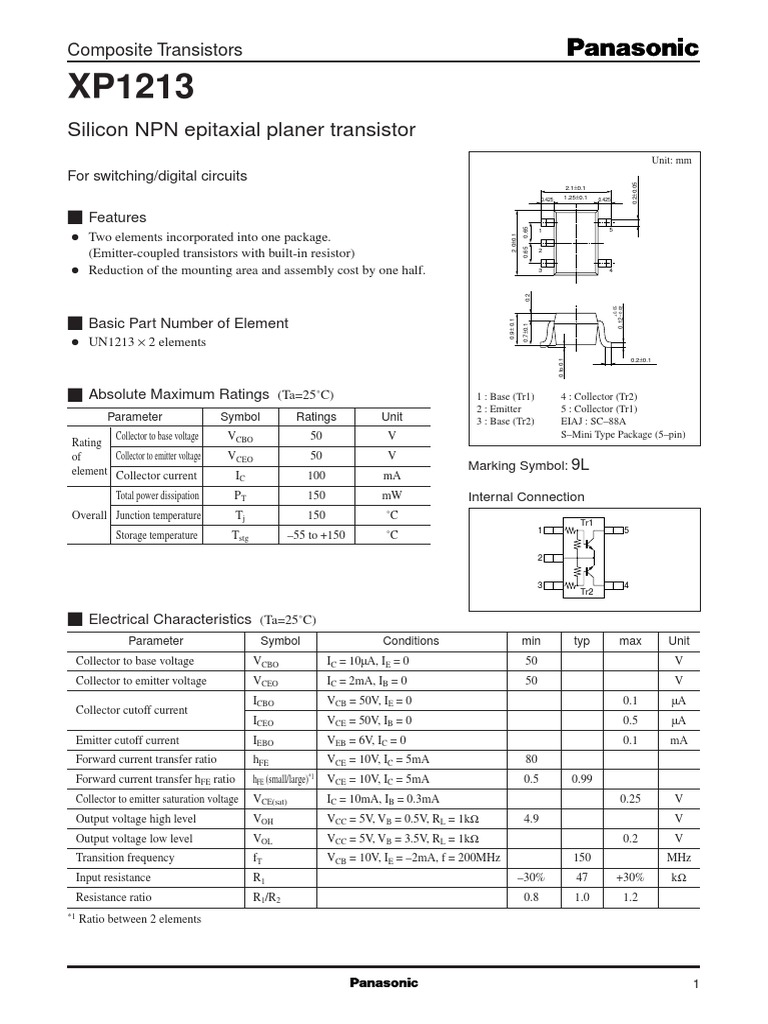 Dual Silicon NPN Epitaxial Planar Transistor Datasheet: XP1213 | PDF ...