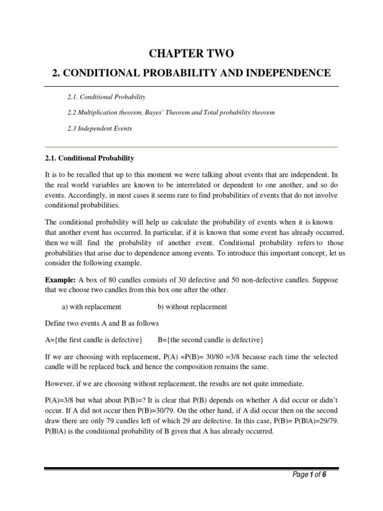 Chapter Two: 2. Conditional Probability and Independence | Descargar gratis PDF | Probability ...