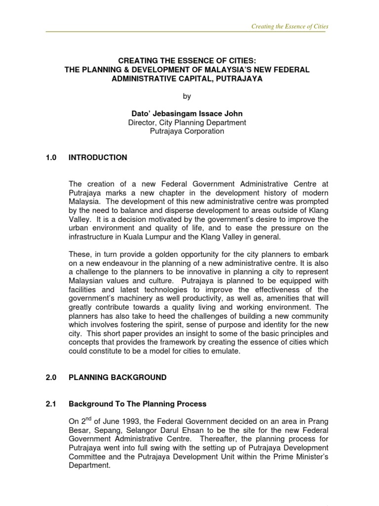 Planning N Development of Malaysia New Federal Administrative Capital ...