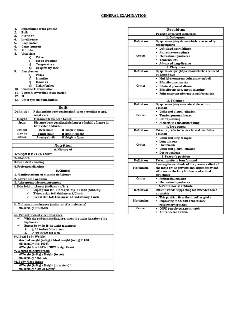 General Examination Findings and Positions | PDF | Pulse | Blood Pressure