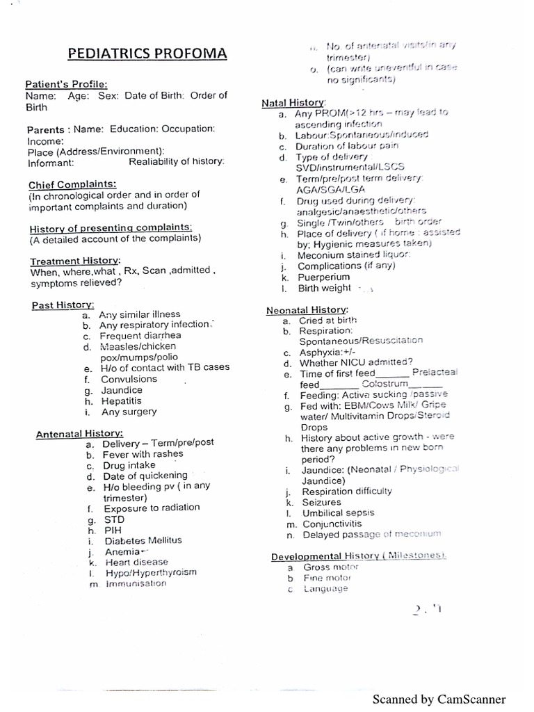 Paeds Proforma | PDF