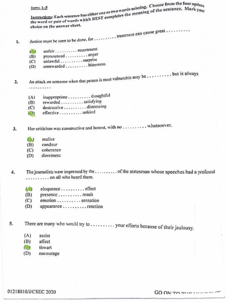 CSEC English A January 2020 Answered | PDF
