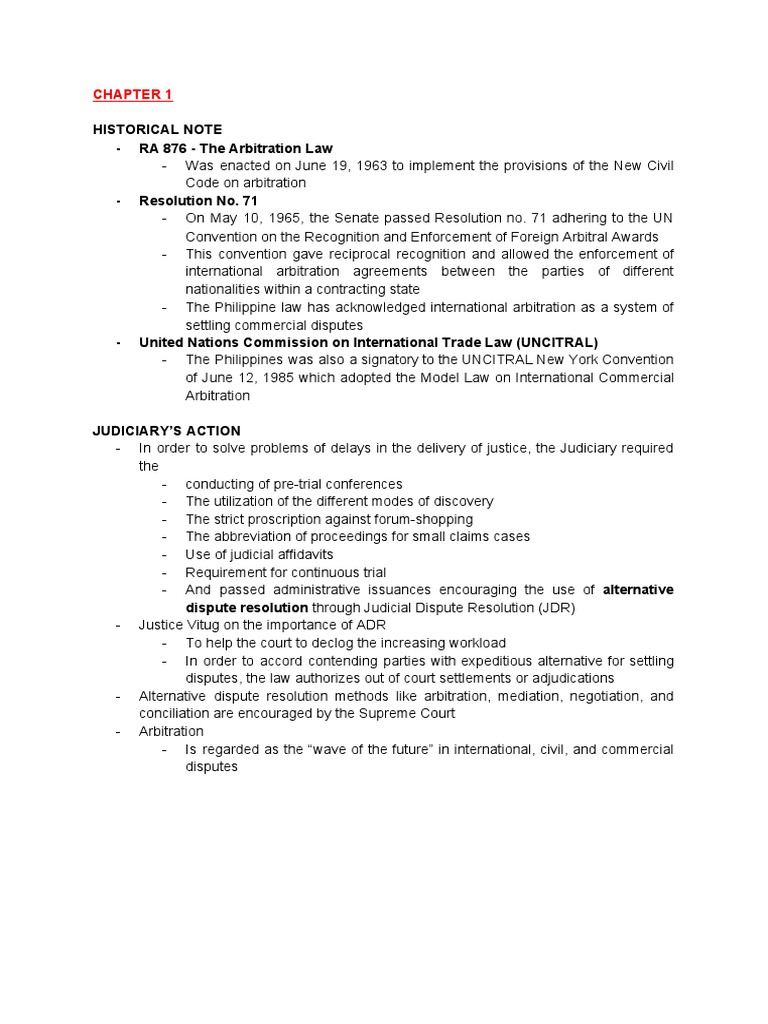 Historical Note - RA 876 - The Arbitration Law | PDF | Alternative ...