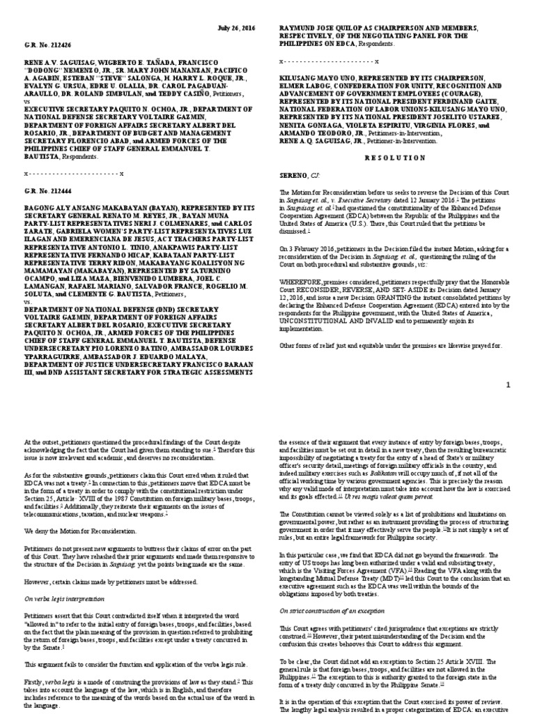 Philippine EDCA Court Ruling | PDF | Treaty | Exclusive Economic Zone
