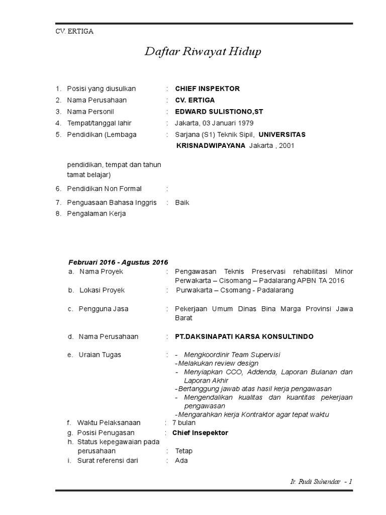 CV Edward Sulistiono, Chief Inspector | PDF | Bisnis | Seni