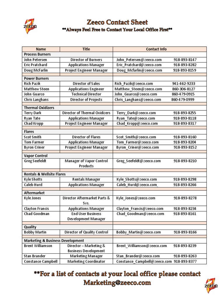 Zeeco Services Contact Directory | PDF | Nature
