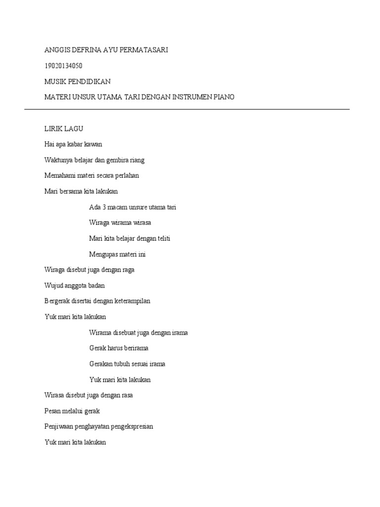 Musik Pendidikan Lirik Lagu | PDF