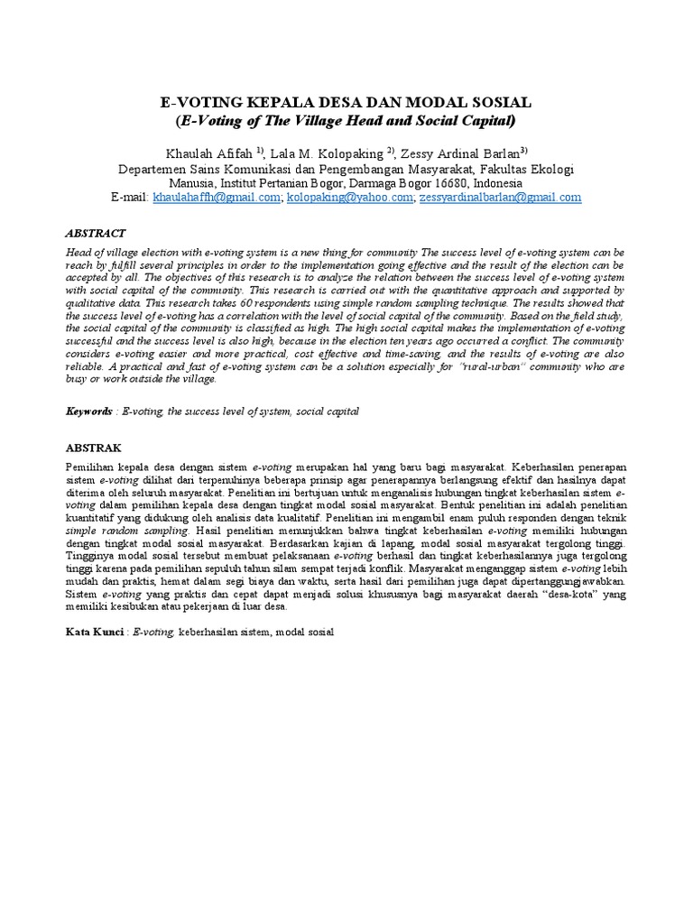 E-Voting Kepala Desa Dan Modal Sosial (E-Voting of The Village Head and ...