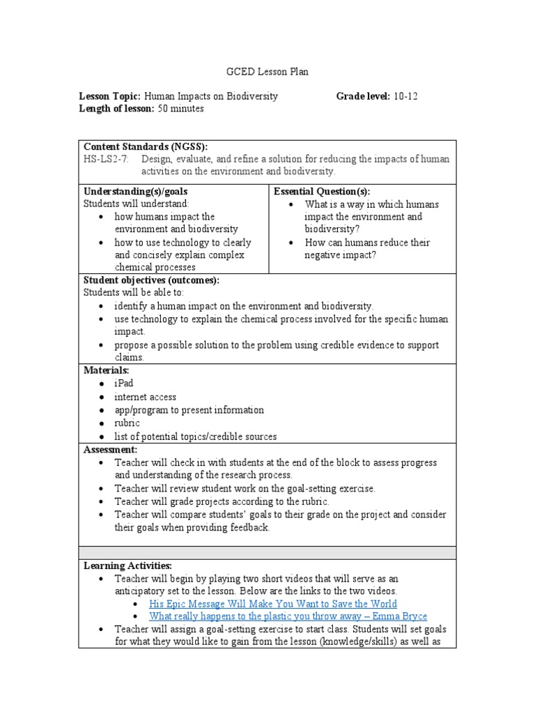 Gced Lesson Plan | PDF | Goal Setting | Lesson Plan