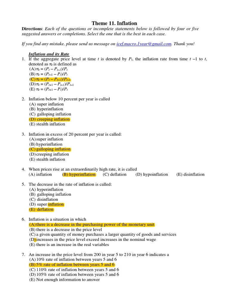 Inflation (Multiple Choice Questions) | PDF | Inflation | Real Interest ...