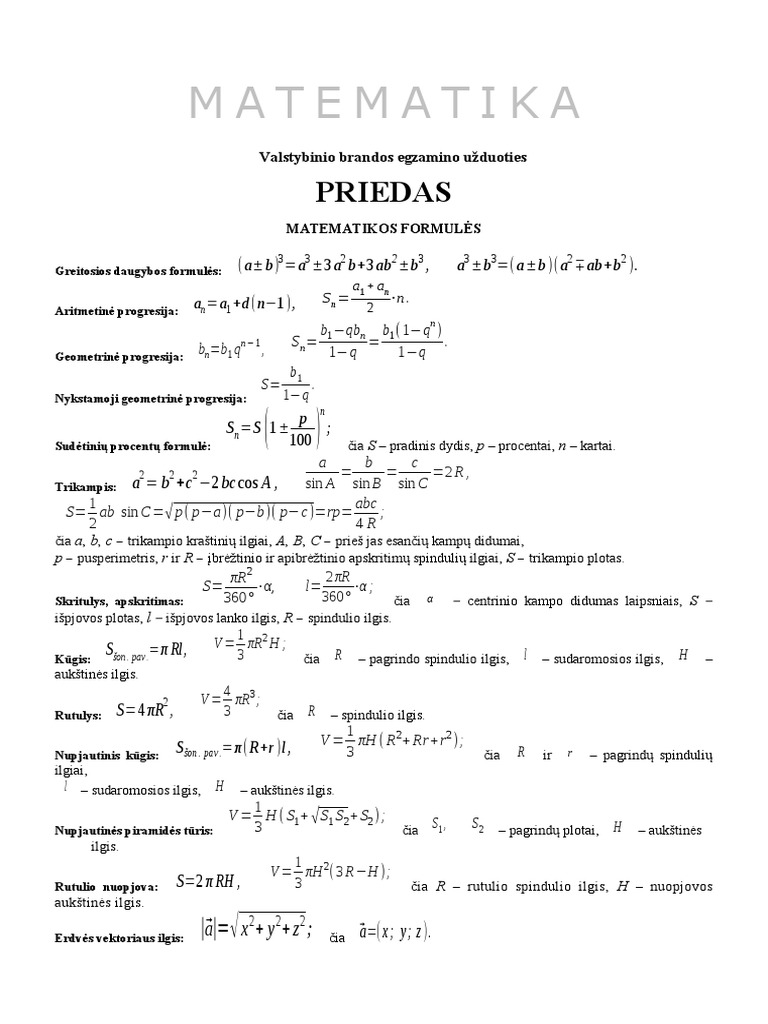 Mat Vbe Priedas-Formules | PDF