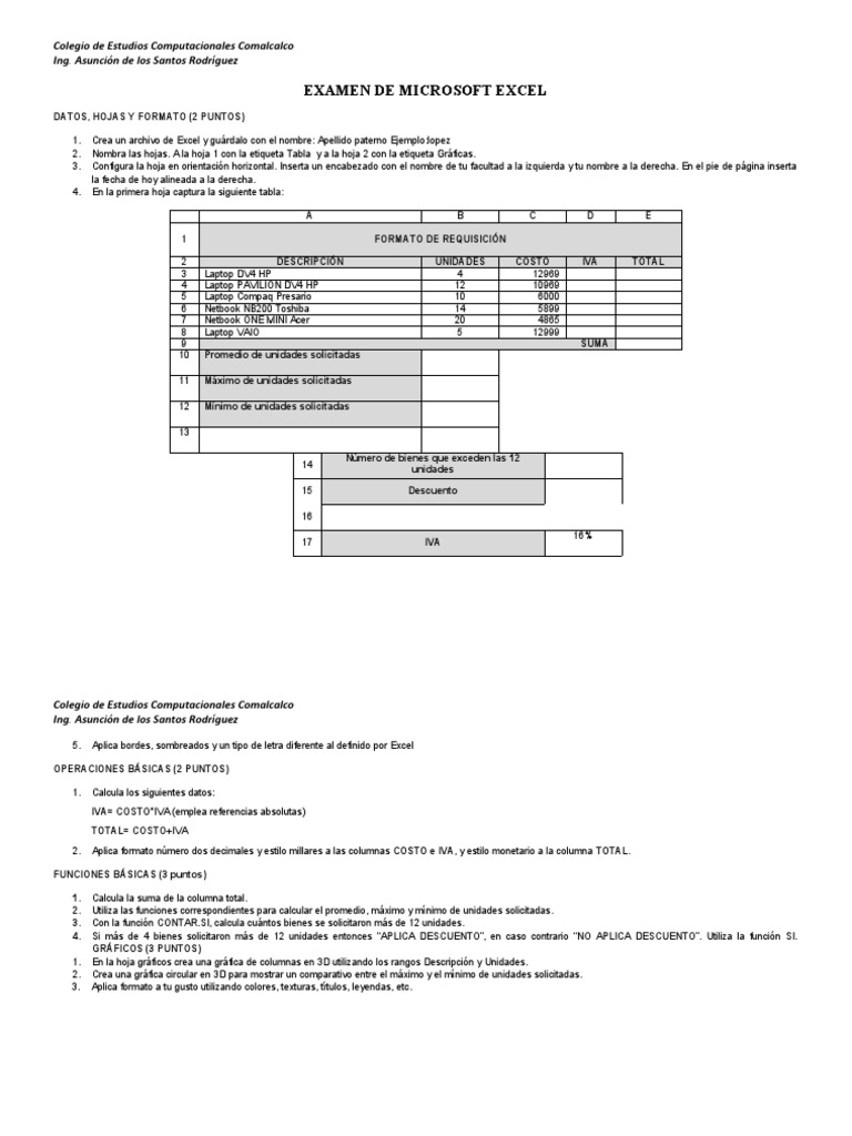 Examen Excel | PDF | Microsoft Excel | Informática