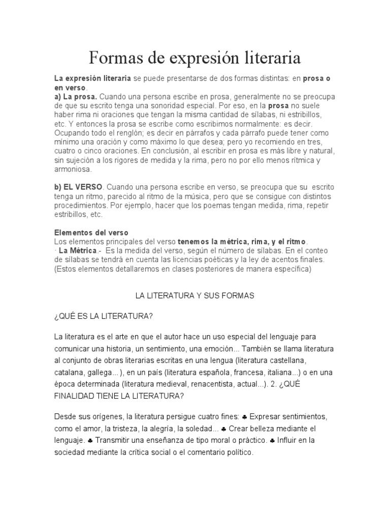 Formas de Expresión Literaria | PDF | Prosa | Ritmo