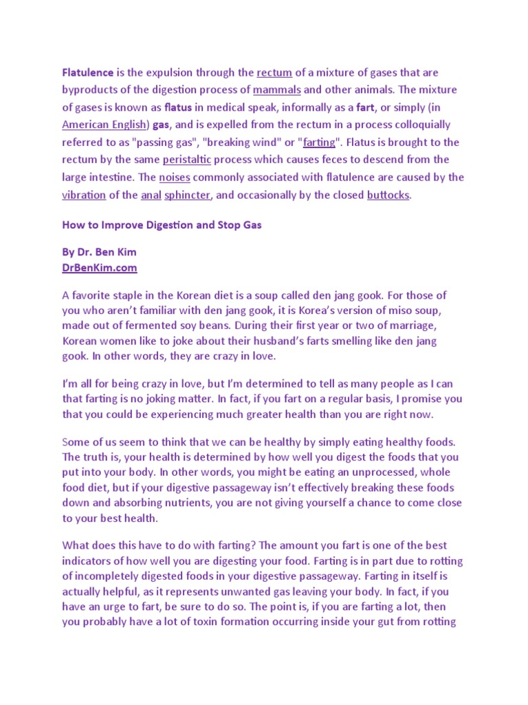 Flatulence Is The Expulsion Through The Rectum of A Mixture of Gases ...