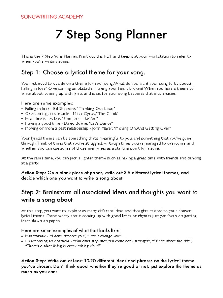 7 Step Song Planner | PDF | Song Structure | Entertainment (General)