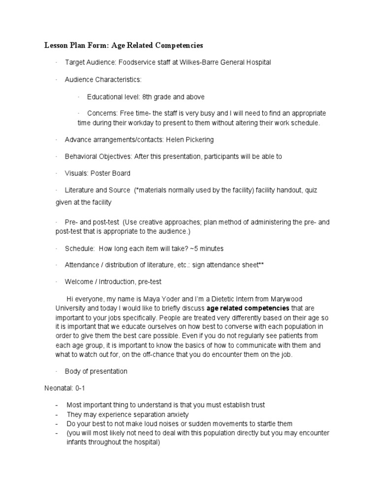 Lesson Plan Form Inservice | PDF | Geriatrics | Human Nature