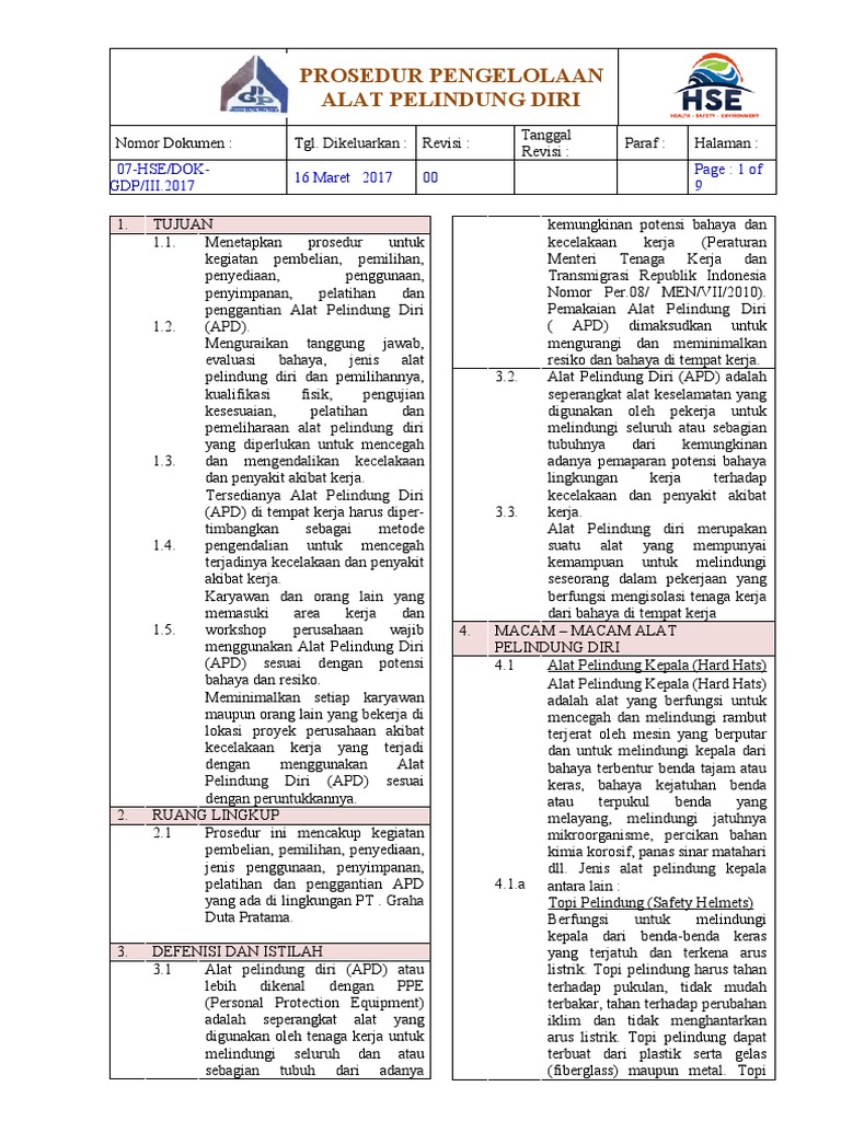 07-HSE - Prosedur Pengelolaan APD PT. GDP | PDF