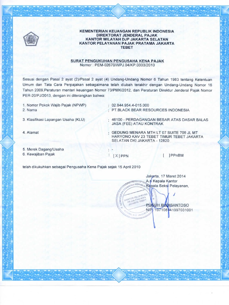 BBRI-surat Pengukuhan PKP (MTH LT 7) | PDF