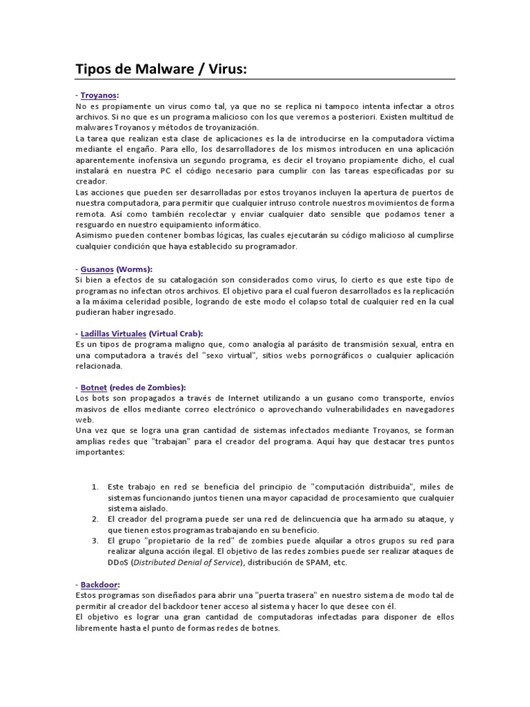 Tipos de Malware | PDF | Spamming | Secuestro de datos