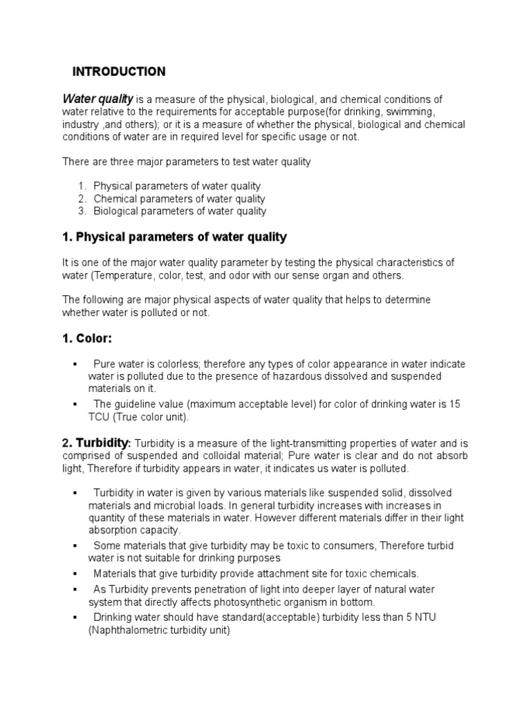 Physical Parameters of Water Quality | PDF | Water Quality | Taste