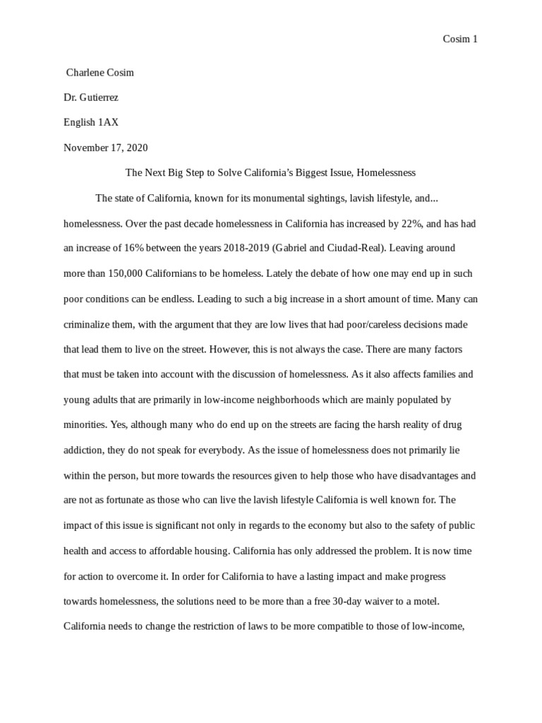 Argumentative Essay 3 | PDF | Homelessness | Affordable Housing