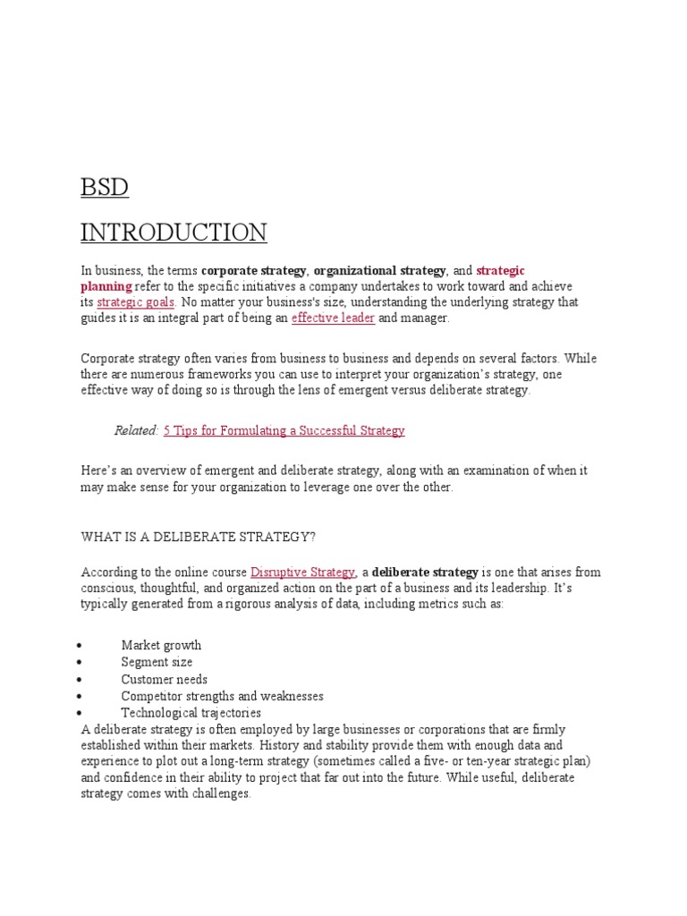 BSD Introduction | PDF | Strategic Management | Strategic Planning