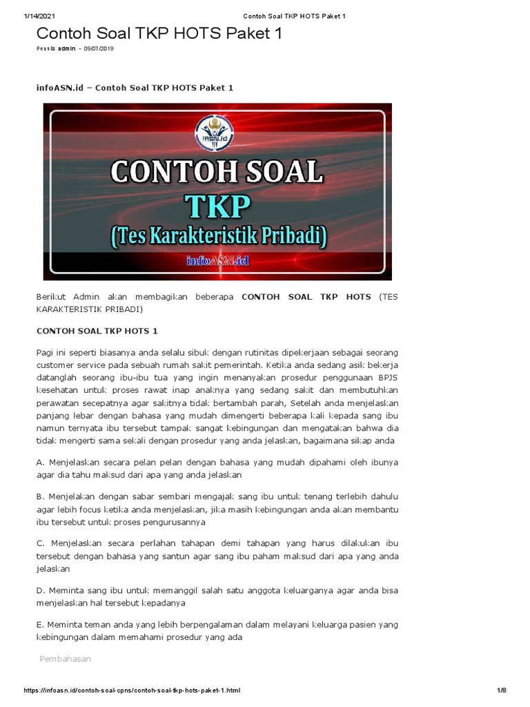 Contoh Soal TKP HOTS Paket 1 | PDF