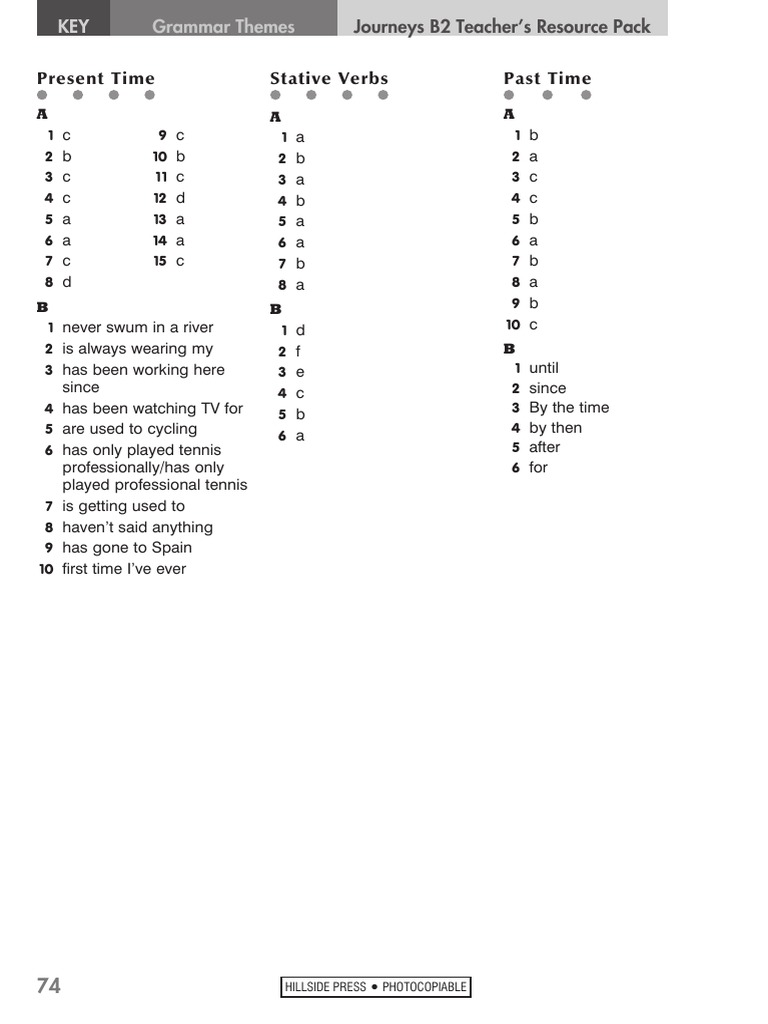 Journeys B2 (Grammar Themes) Key Answers | PDF