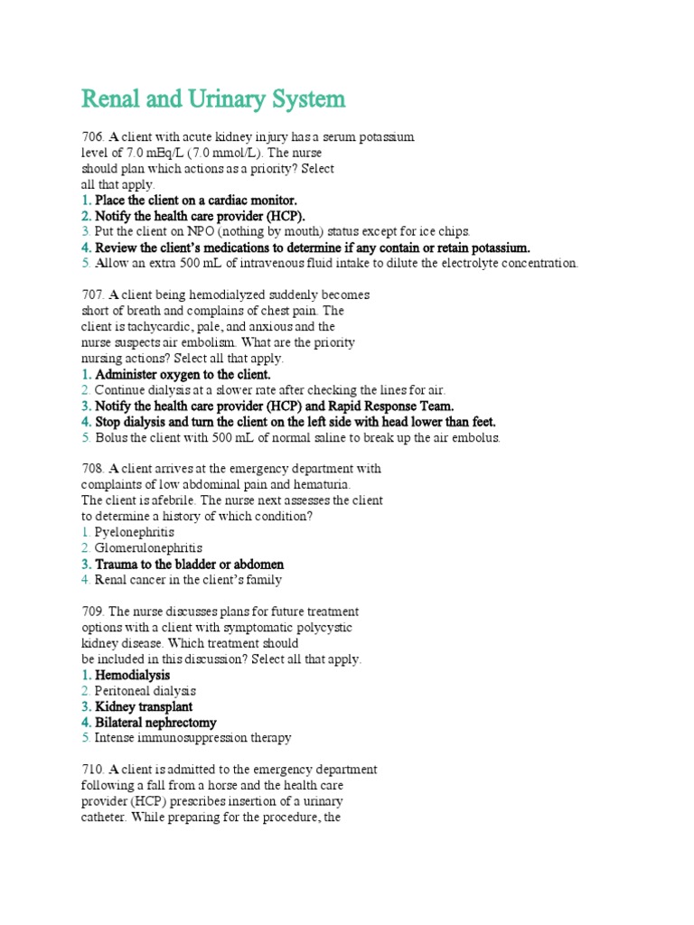 Renal and Urinary System | PDF | Dialysis | Hemodialysis