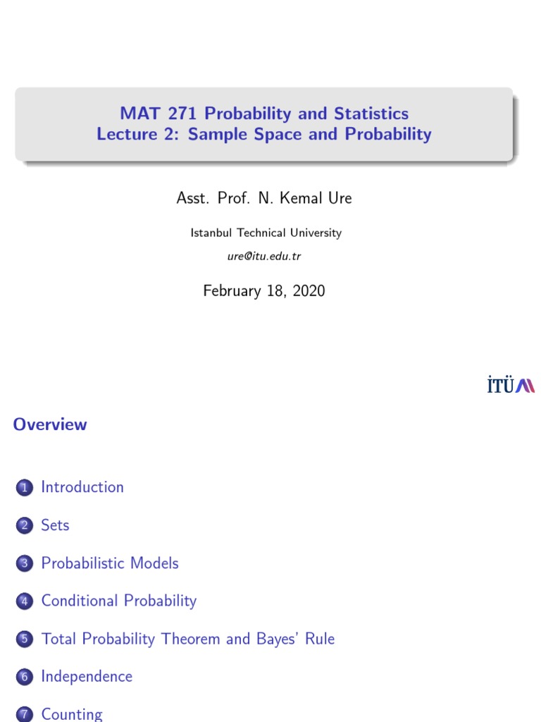 MAT 271 Probability and Statistics Lecture 2: Sample Space and Probability | PDF | Set ...