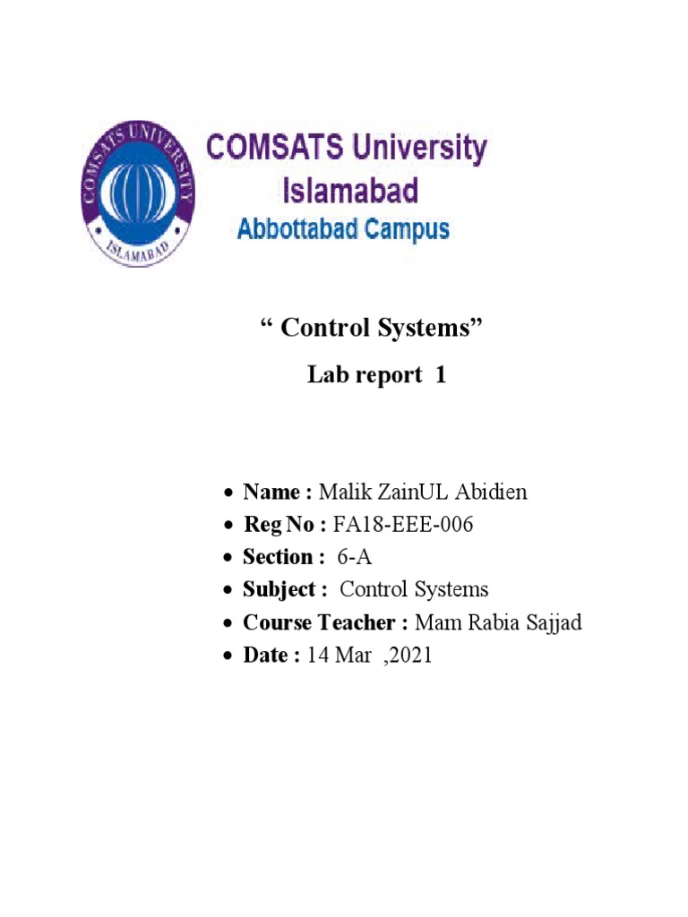 Control Lab Report 1 | PDF | Applied Mathematics | Systems Engineering