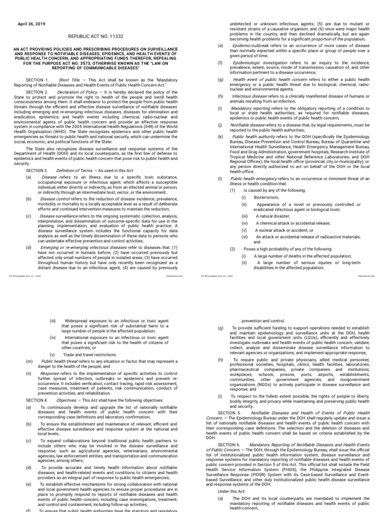 Mandatory Reporting of Notifiable Diseases and Health Events of Public ...