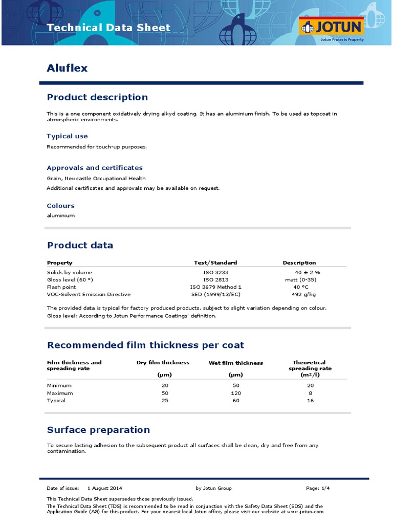 Aluflex: Technical Data Sheet | PDF | Shelf Life | Paint