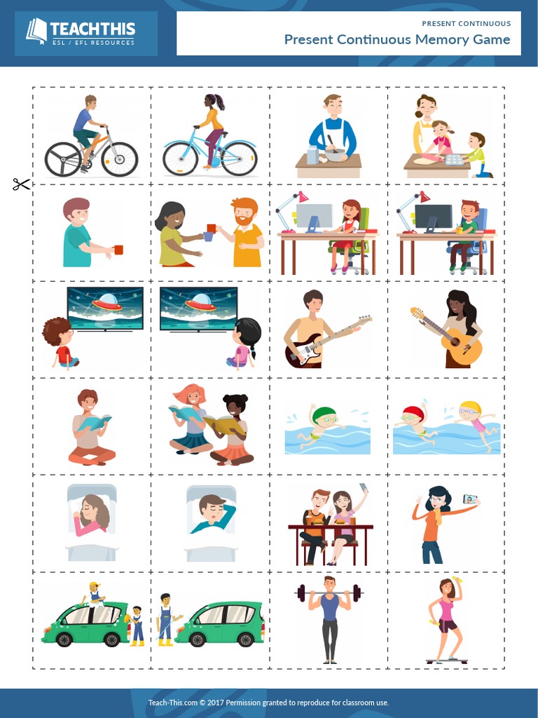 Present Continuous Memory Game | PDF