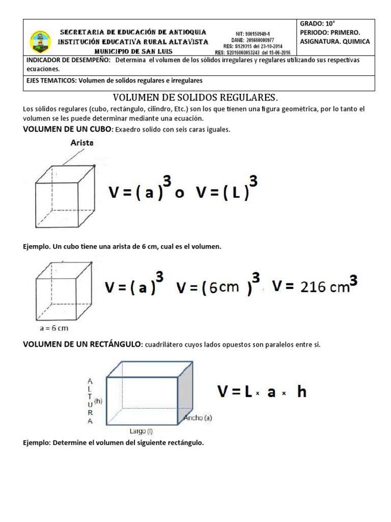 Volumen de Solidos Regulares e Irregulares | PDF | Rectángulo | Triángulo