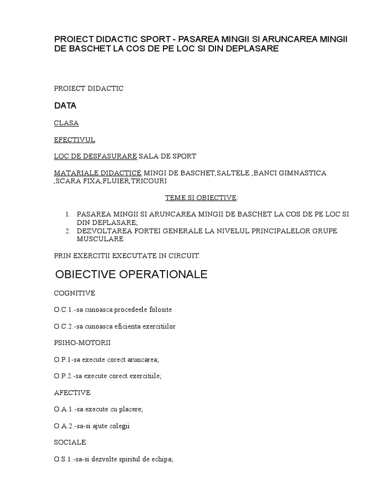 Aruncare Mingii La Cos Proect Didactic | PDF