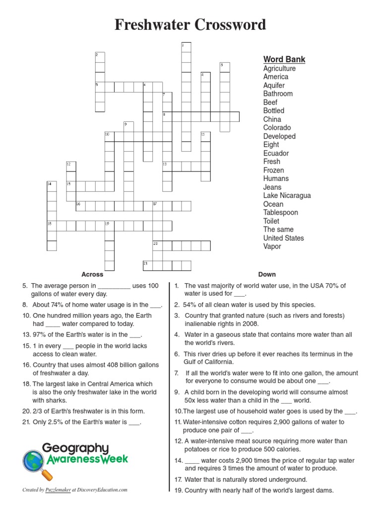 Water Crossword 2 | PDF | Fresh Water | Water