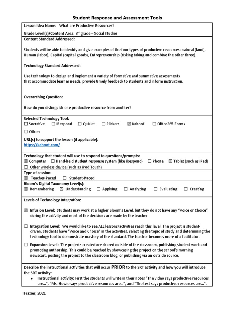 m07 Student Response Tools Lesson Idea Template 1 | PDF | Educational ...