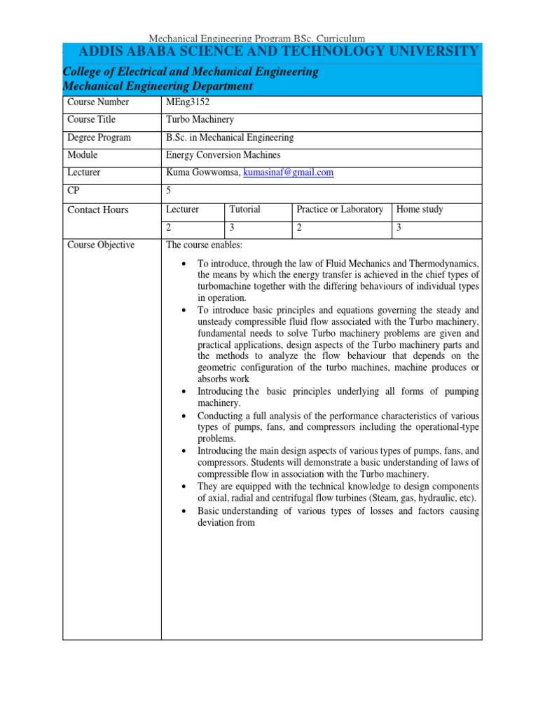 Understanding Turbo Machinery: A Comprehensive Curriculum on the ...