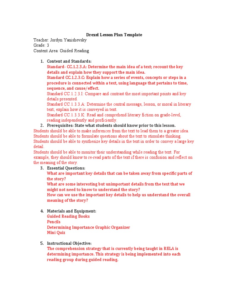 3rd Grade Guided Reading Lesson | PDF | Reading Comprehension ...