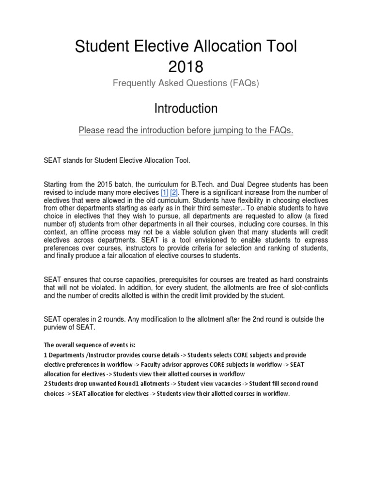 Student Elective Allocation Tool 2018: Frequently Asked Questions (Faqs ...