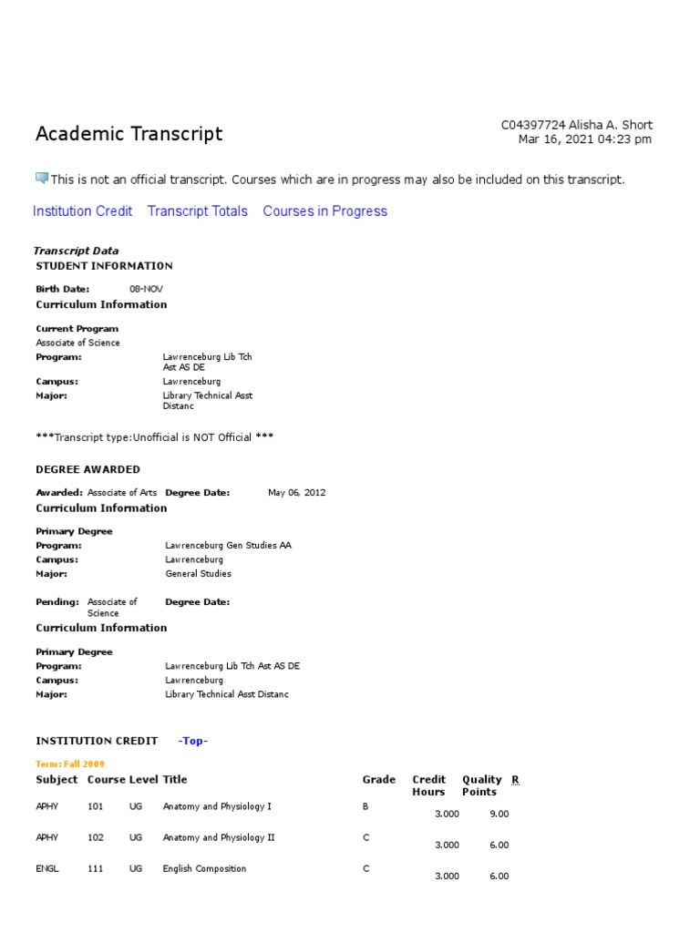 Academic Transcript | PDF