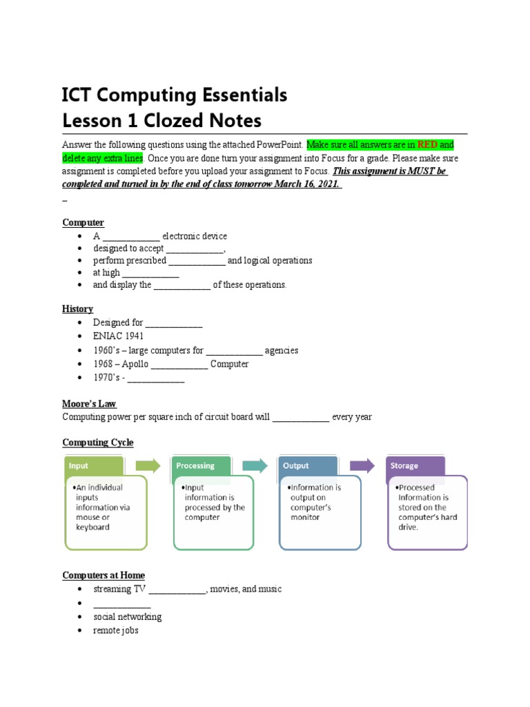 Computing Cloze Notes Lesson 1 | PDF | Tablet Computer | Personal Computing