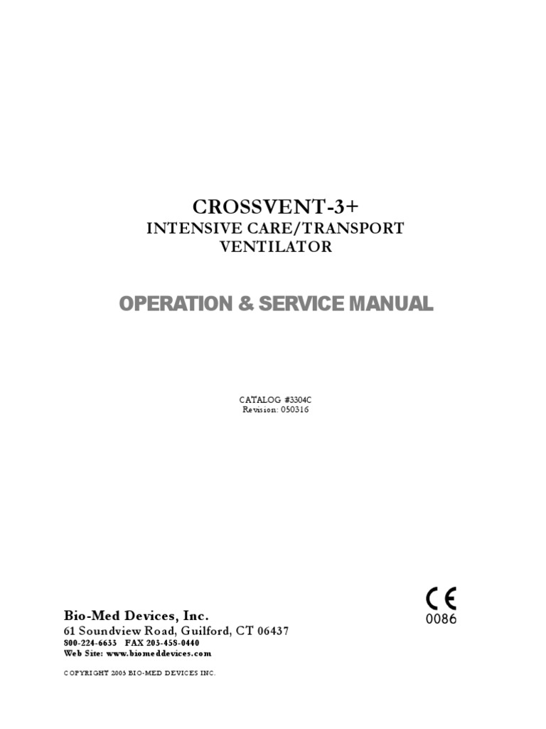 Crossvent-3+: Operation & Service Manual | PDF | Power Supply | Breathing